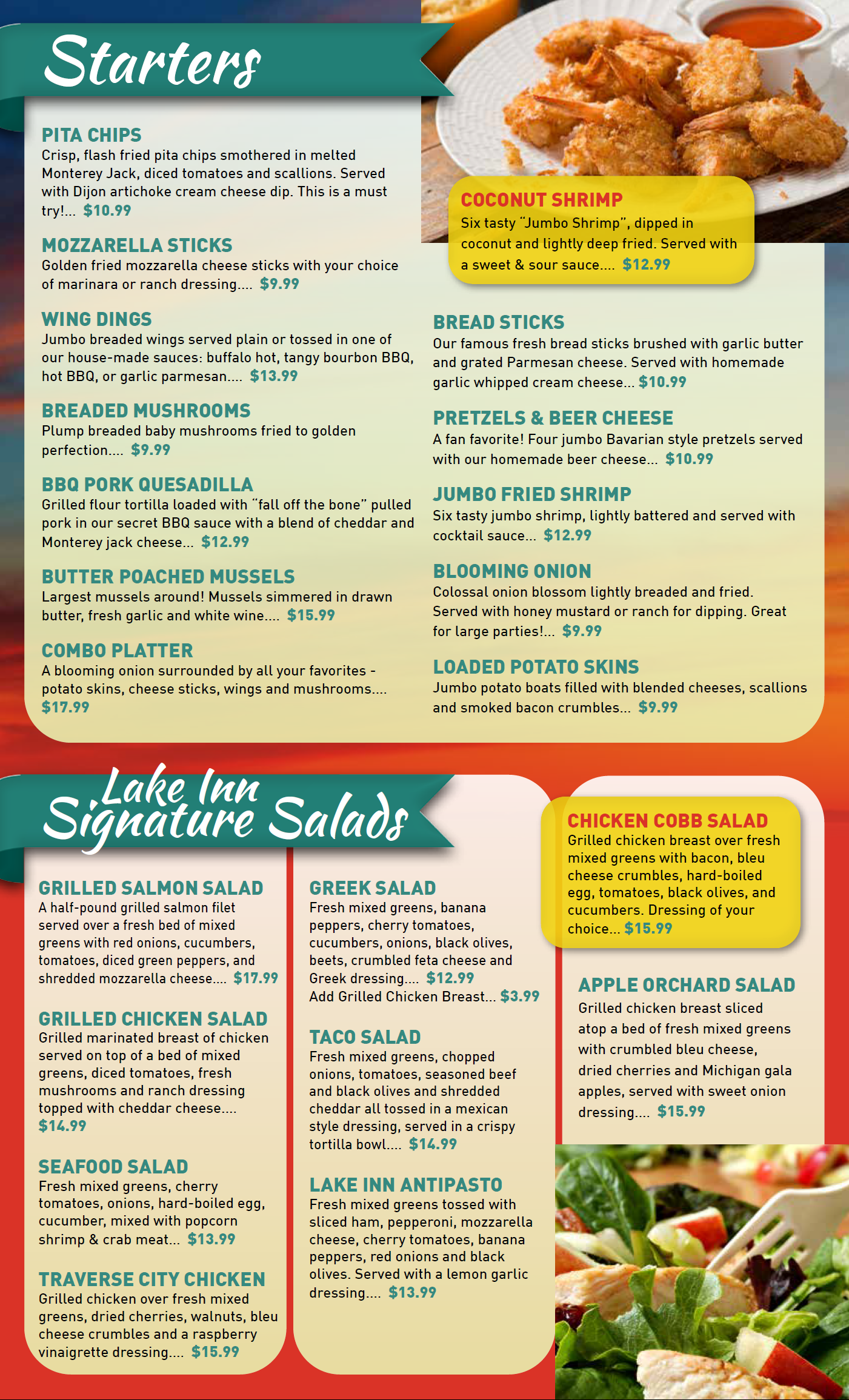 1_Lake Inn Menu - Appetizers & Salads 2023 - Lake Inn Lapeer